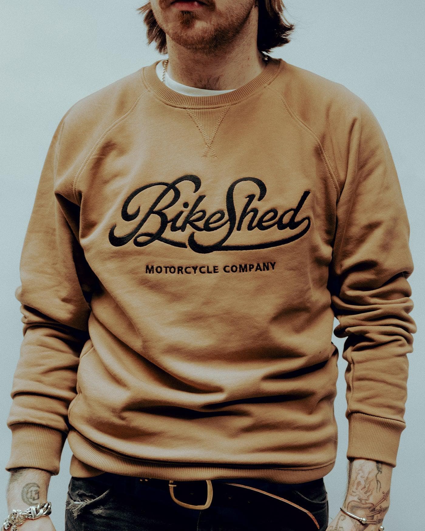Garage Cotton Motorcycle Sweatshirt Tan & Black | Bike Shed Moto Co ...
